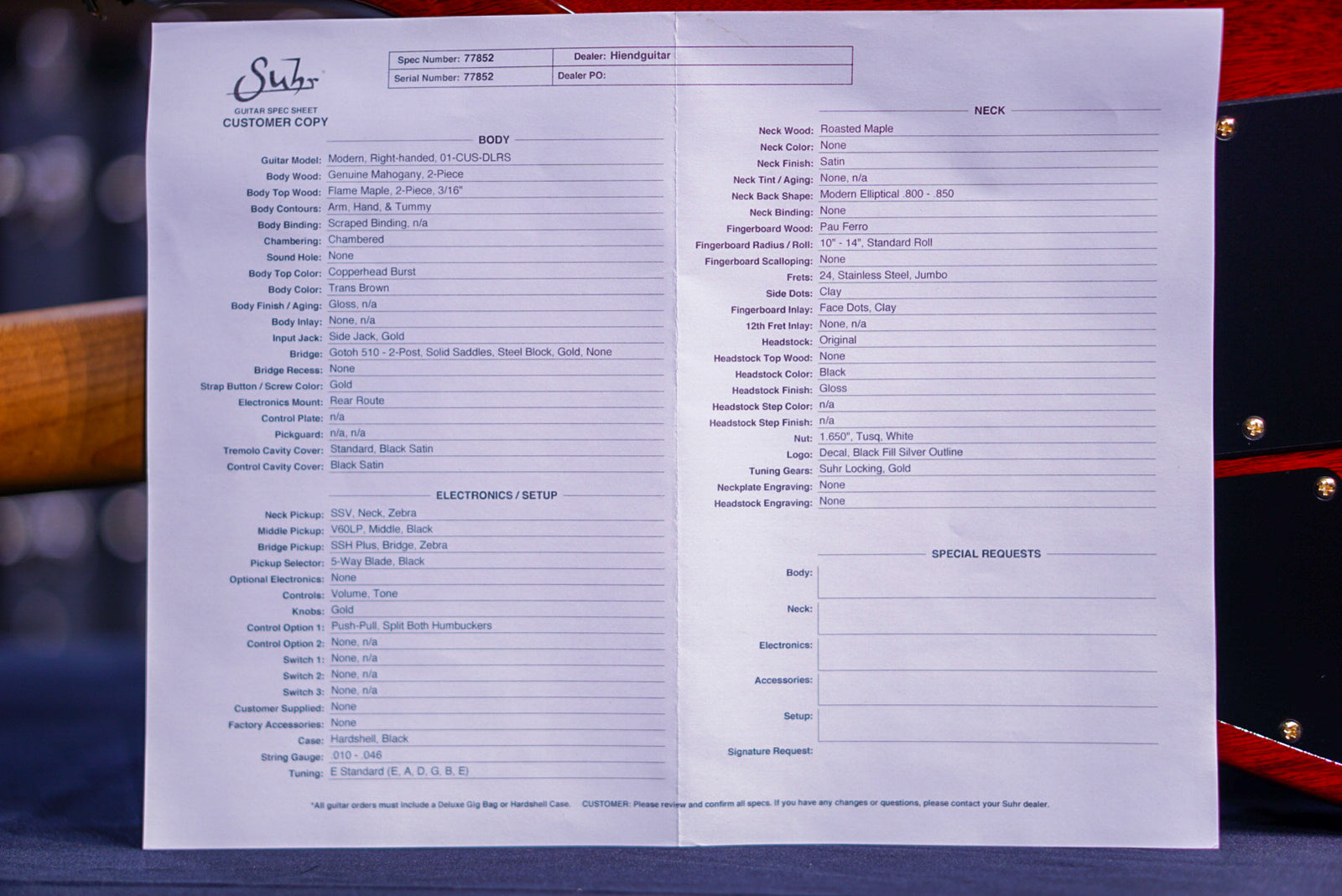 Suhr custom modern copperhead burst 77852 Gold Package