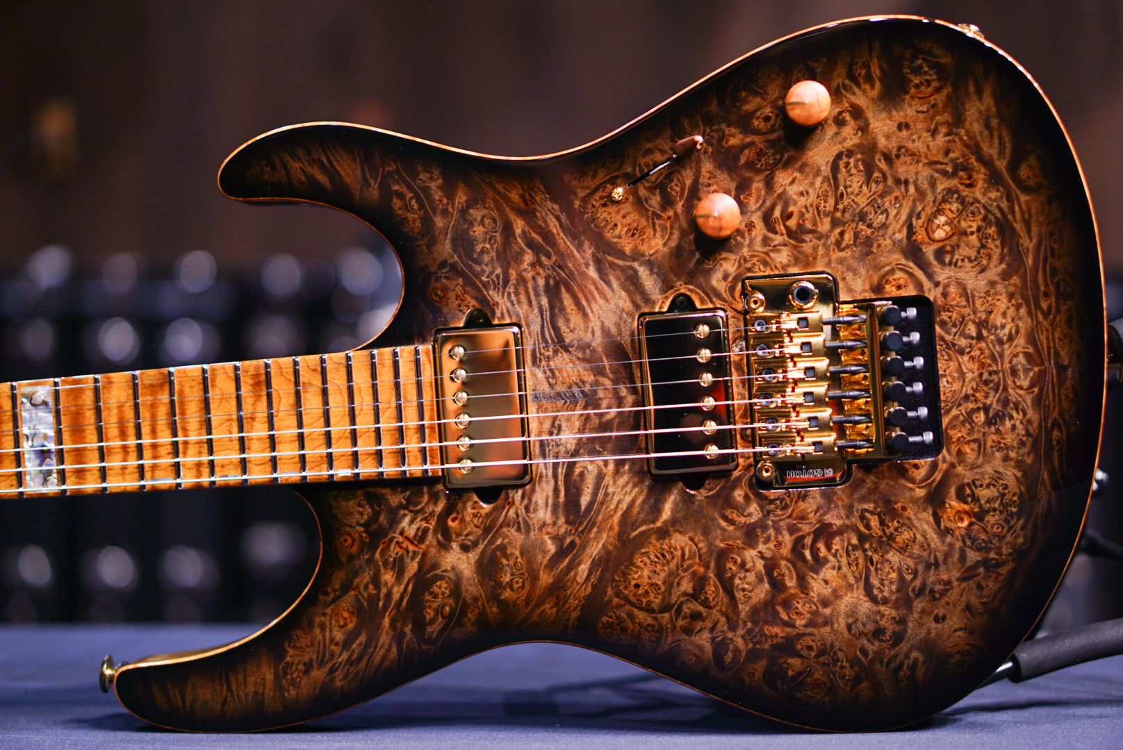 Suhr custom modern set neck waterfall burl trans charcoal 54938
