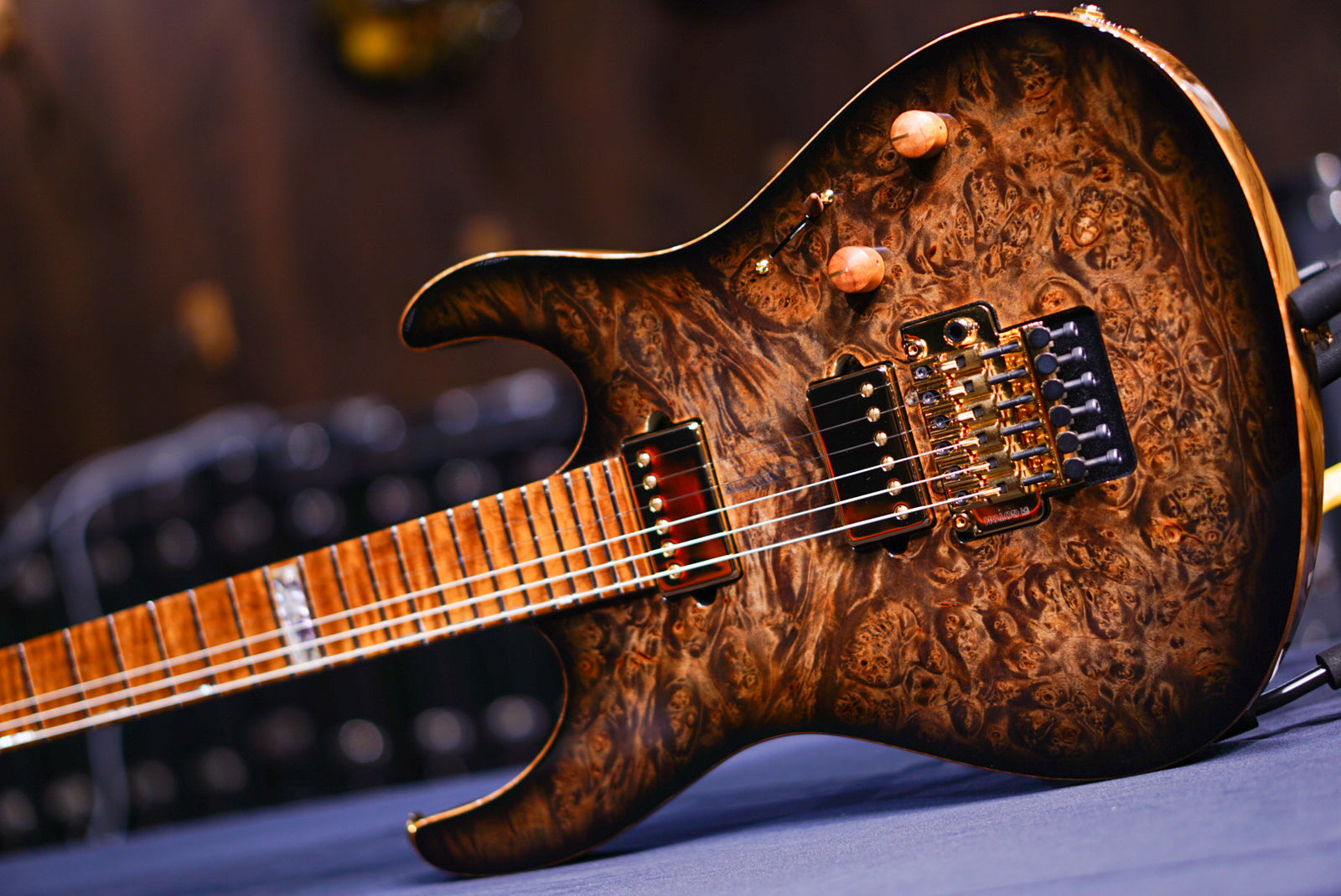 Suhr custom modern set neck waterfall burl trans charcoal 54938